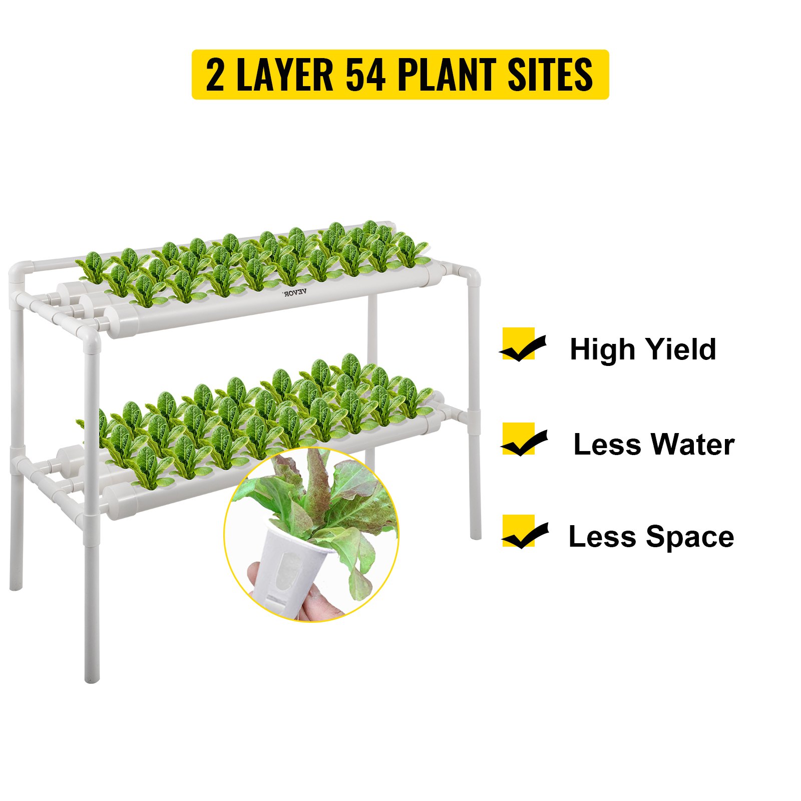 Hydroponic Grow Kit 6 Pipes 2 Layers 54 Plant Sites Vegetables Melons ...
