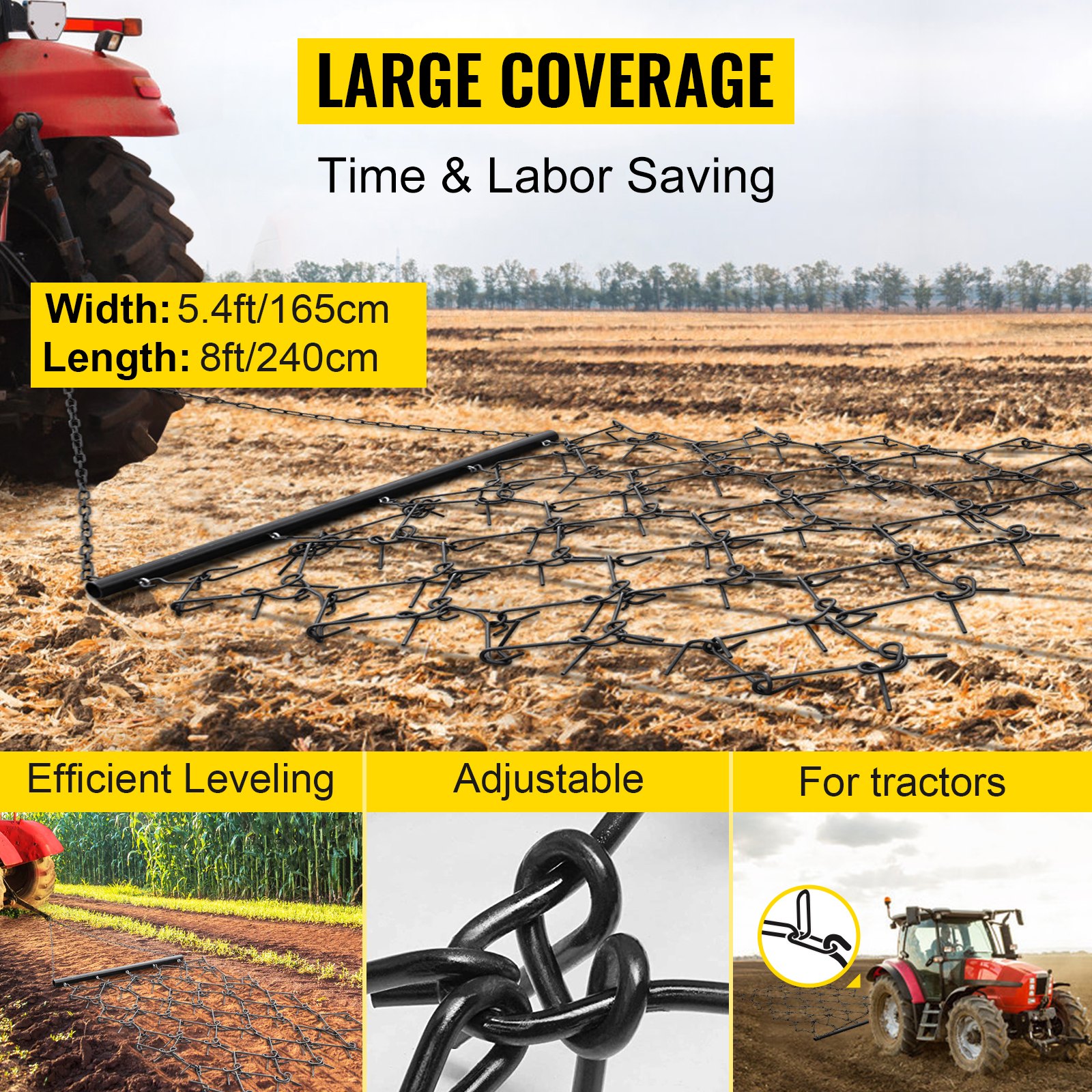 Vevor Long Drag Chain Harrow 8'x 5'-6' Atv Rake For Landscape Yard ...