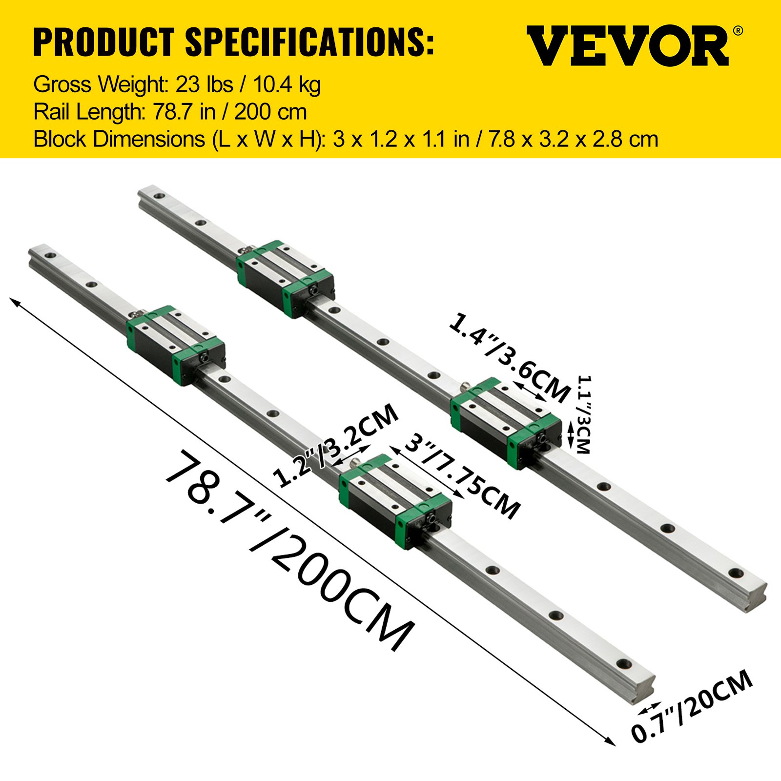 VEVOR 2PCS Linear Rail 0.79-79 Inch, Linear Bearings and Rails with ...
