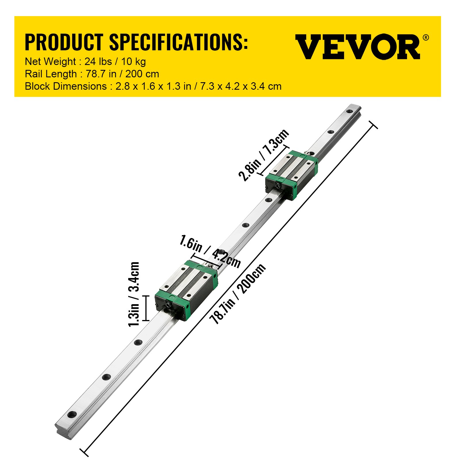 VEVOR Linear Rails HGR20-2000mmx2 Blocksx4 Ballscrew RM1605-2000mm BF12 ...