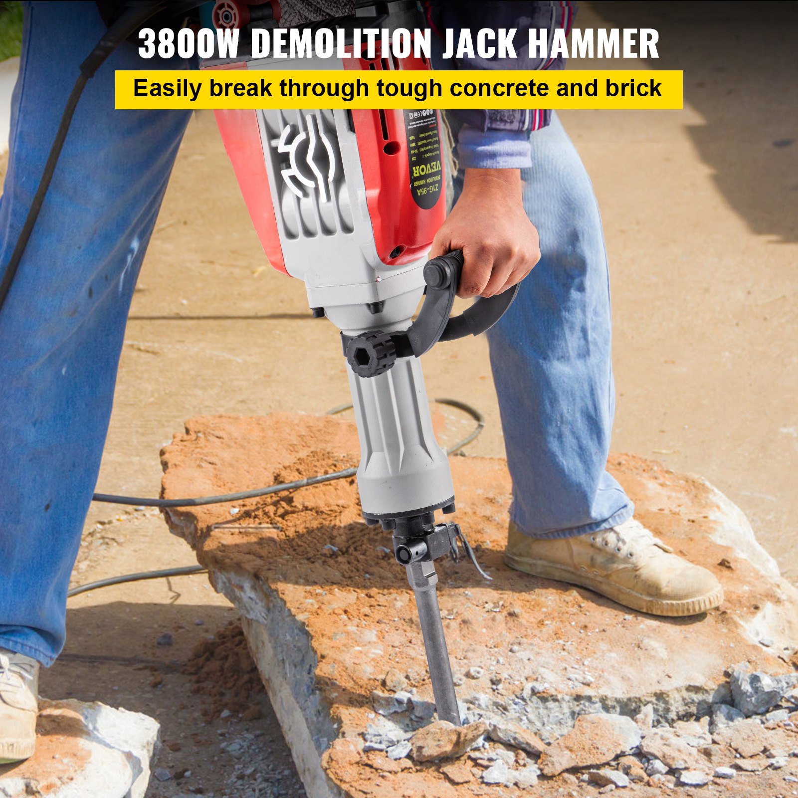VEVOR Demolition Jack Hammer, 3800W 1800BPM, 1-1/8' Hex Heavy Duty ...