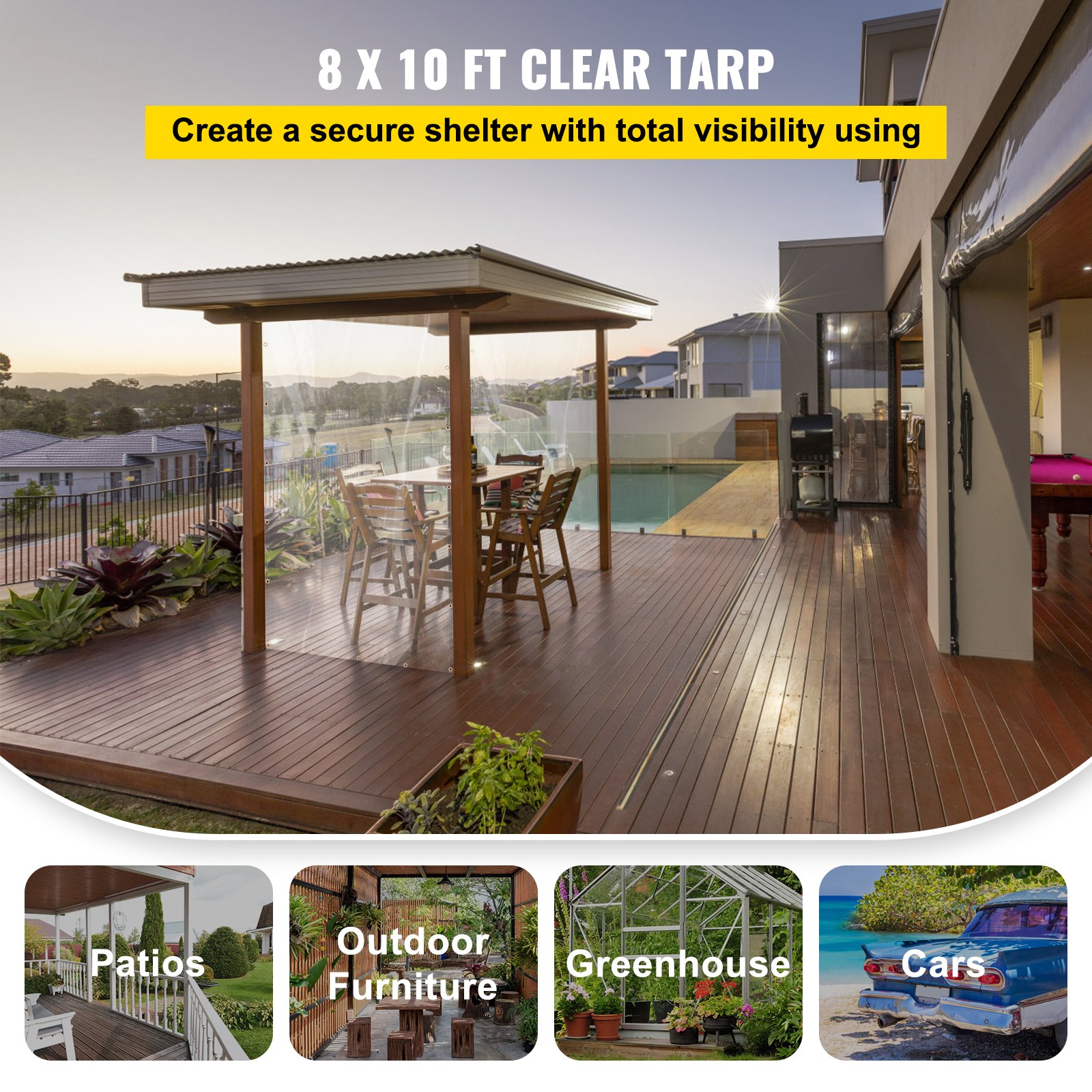 VEVOR Clear Vinyl Tarp, 8 x 10 ft 20 Mil Thick, Heavy-Duty Waterproof ...