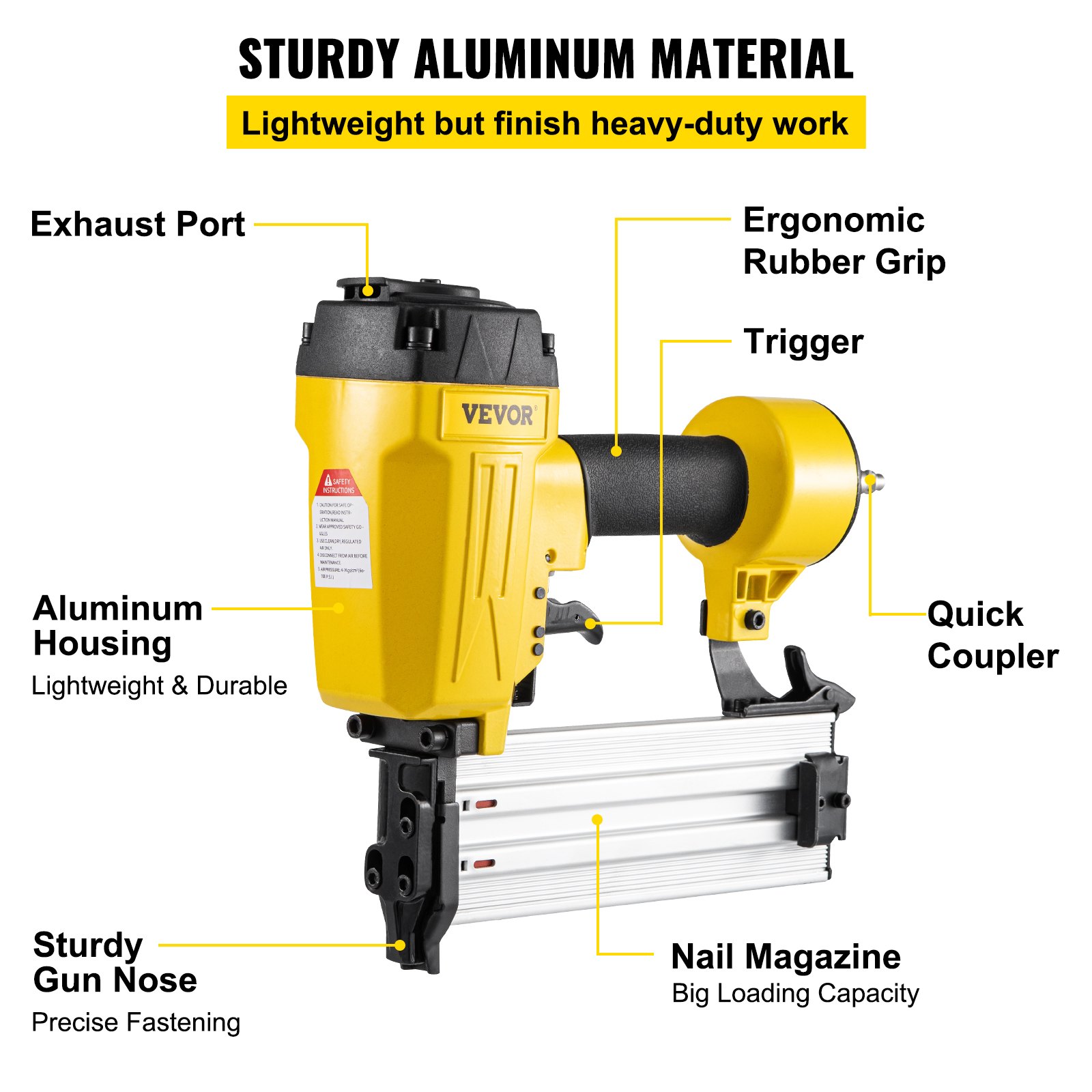 VEVOR Pneumatic Concrete Nailer, 14 Gauge 1 to 2-1/2 Inch Heavy Duty T ...