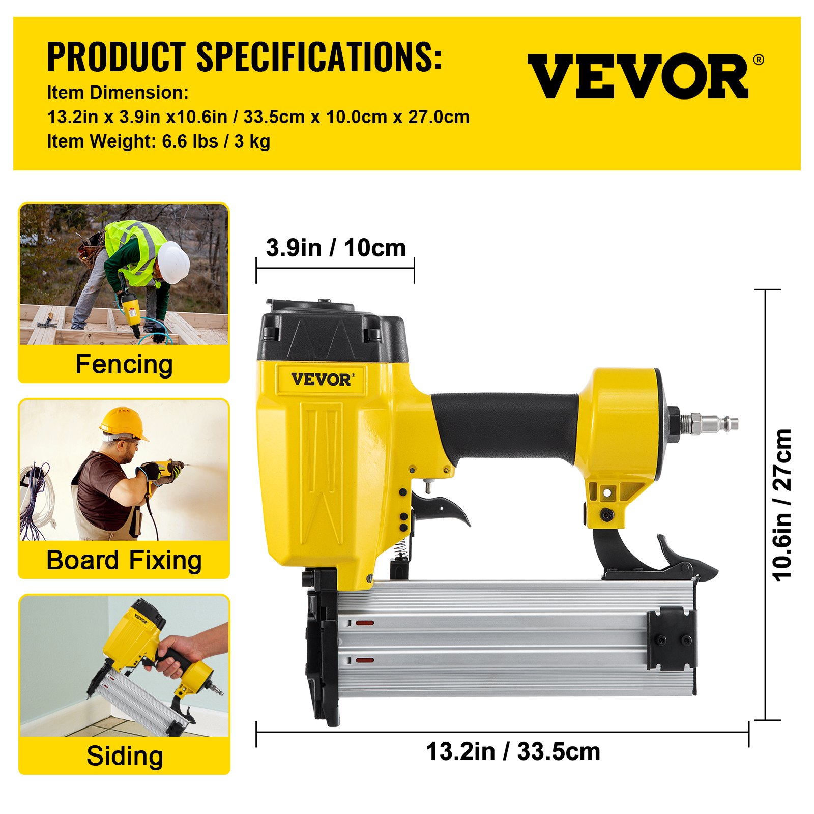 VEVOR Pneumatic Concrete Nailer, 14 Gauge 1 to 2-1/2 Inch Heavy Duty T ...
