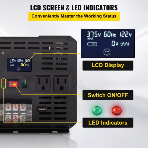 VEVOR Power Inverter Modified Sine Wave Inverter 5000W DC12V to AC120V ...