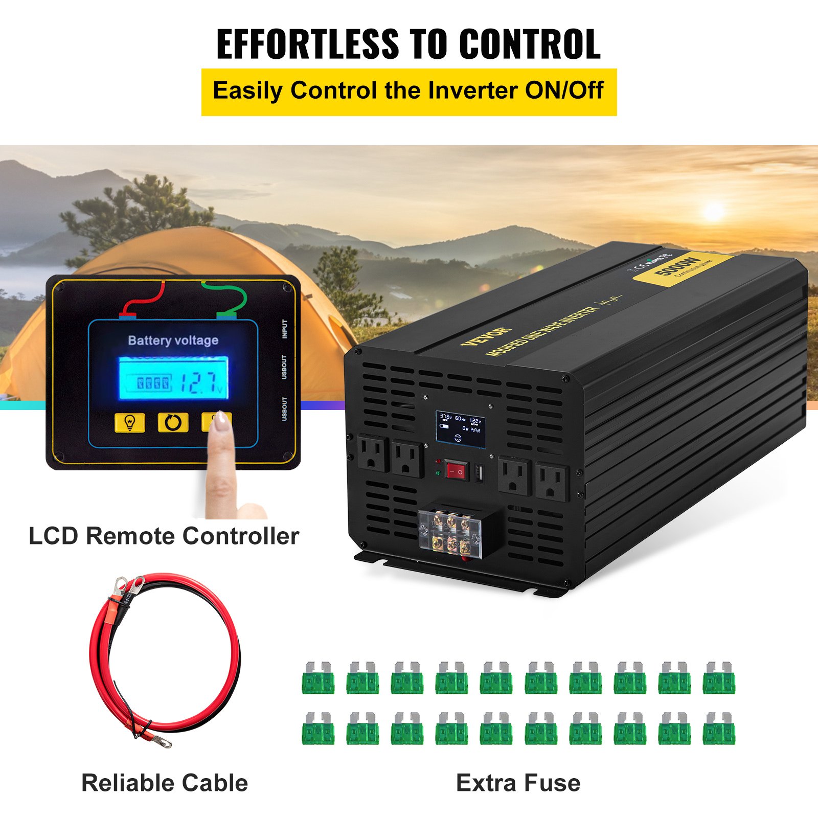 VEVOR Power Inverter, 5000W Modified Sine Wave Inverter, DC 12V to AC ...