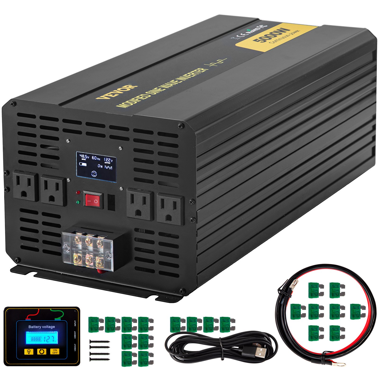 VEVOR Power Inverter, 5000W Modified Sine Wave Inverter, DC 48V to AC ...