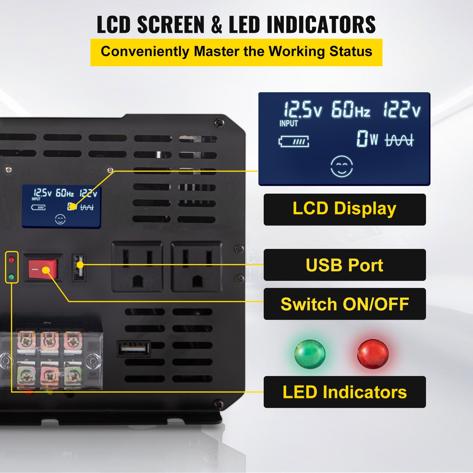 VEVOR Power Inverter, 6000W Modified Sine Wave Inverter, DC 12V to AC ...