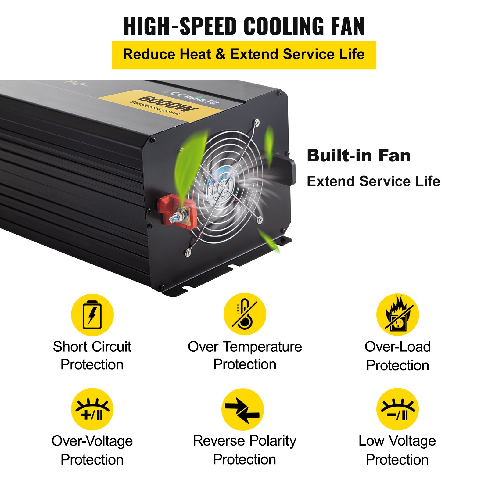 VEVOR Power Inverter, 6000W Modified Sine Wave Inverter, DC 12V to AC ...