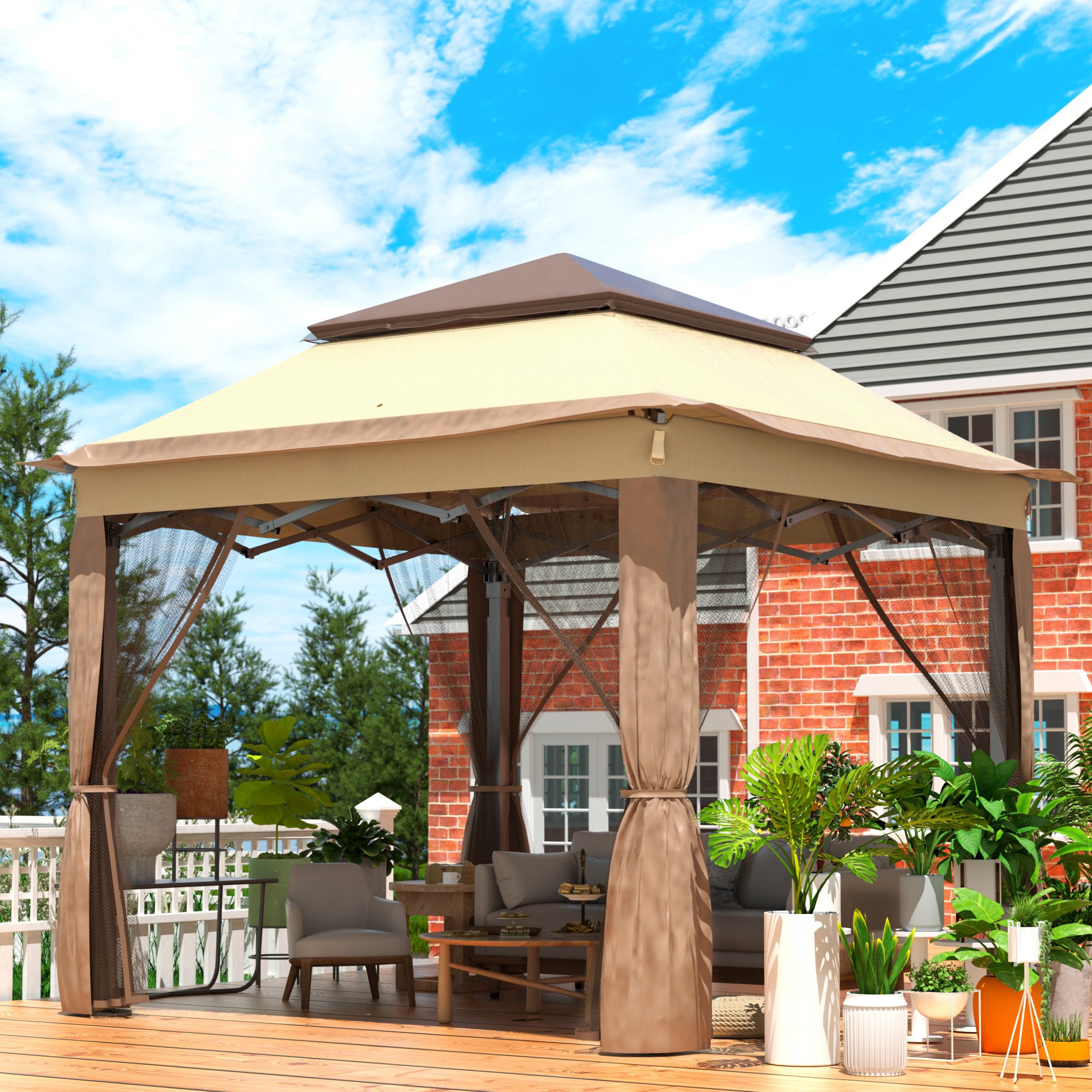VEVOR Outdoor Canopy Gazebo Tent, Portable Canopy Shelter with 11'x11 ...