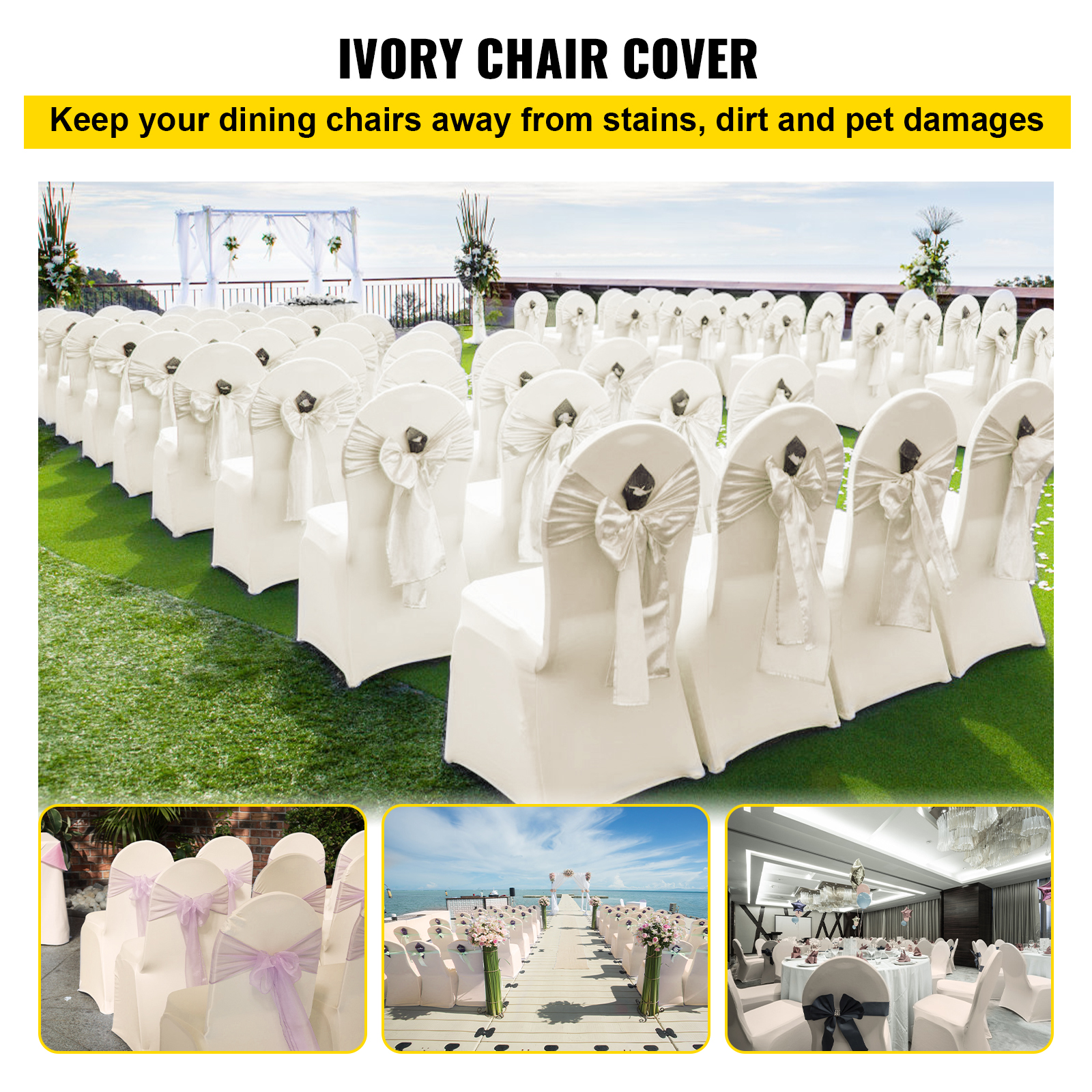 100 Pcs Ivory Chair Covers Polyester Spandex Stretch Slipcovers Wedding ...